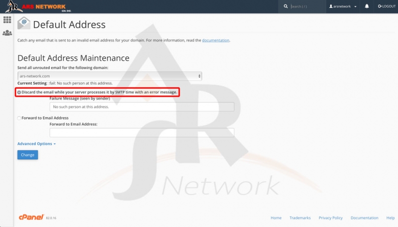 How to set a return to sender failure message for unrouted emails in cPanel - ARS NETWORK ...